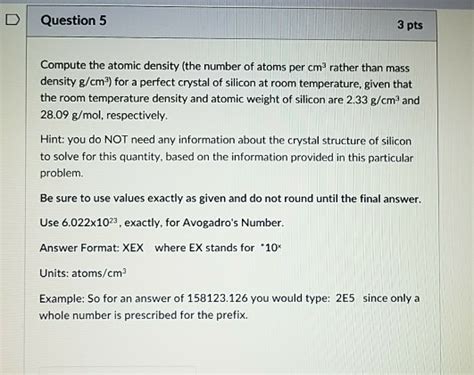 Solved Compute The Atomic Density The Number Of Atoms Per