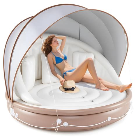 Inflatable Lake Lounger With Canopy 440 Lbs Capacity 73” Floating Island Detachable Sunshade