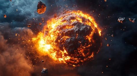 Fiery Cosmic Collision A Blazing Celestial Body Premium Ai Generated Image