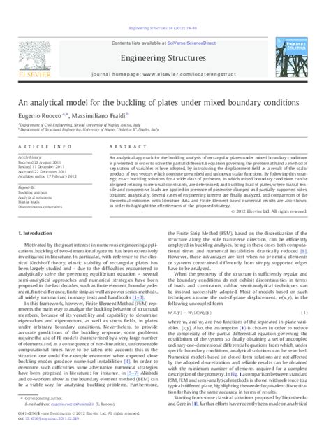 Pdf An Analytical Model For The Buckling Of Plates Under Mixed Boundary Conditions