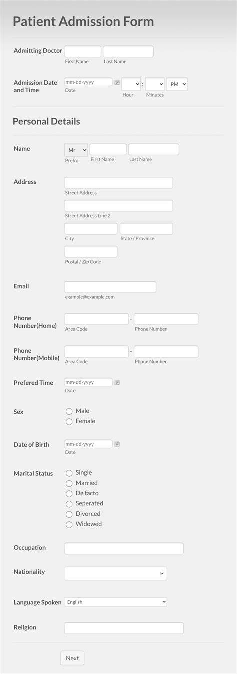 Day Of Surgery Admission Order Form Template Jotform
