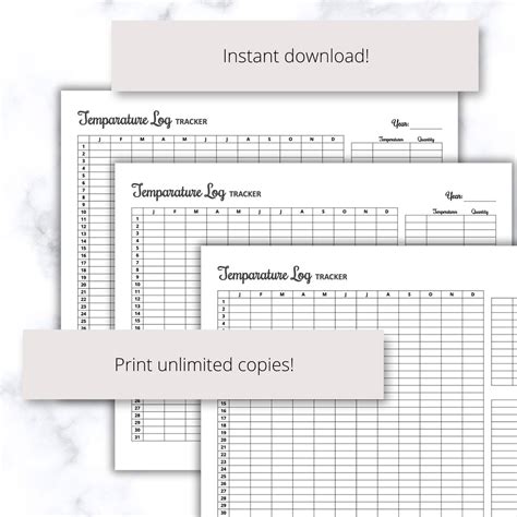 Temperature Log Printable Pdf Temperature Tracker Printable Editable