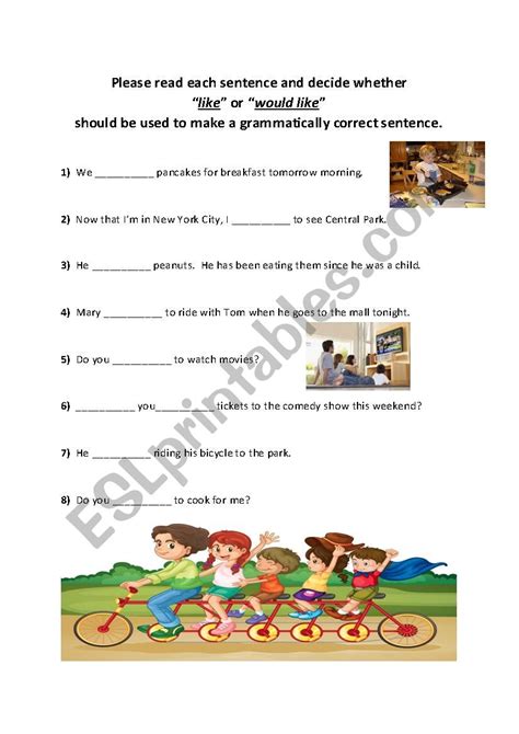 Like Vs Would Like Esl Worksheet By Sb93
