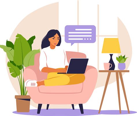 Woman Sitting Table With Laptop And Phone Working On A Computer Freelance Online Education Or