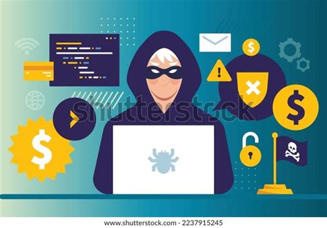 hacker activity concept illustration man laptop stock vector royalty