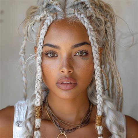 A Woman With Long Hair And A Braided Hair With Braids Premium Ai