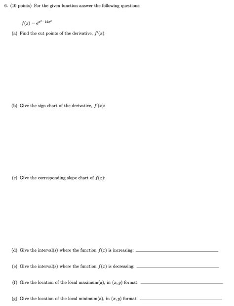 solved 10 ﻿points ﻿for the given function answer the