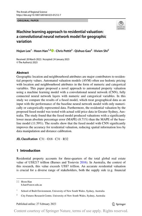 Pdf Machine Learning Approach To Residential Valuation A Convolutional Neural Network Model