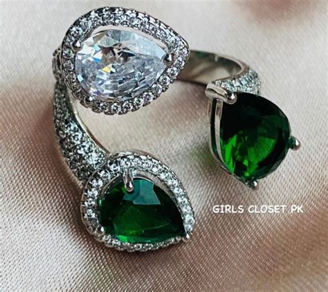Luxurious Crystal Ring Pure Silver Trio Stone Ring Girls Closet Pk