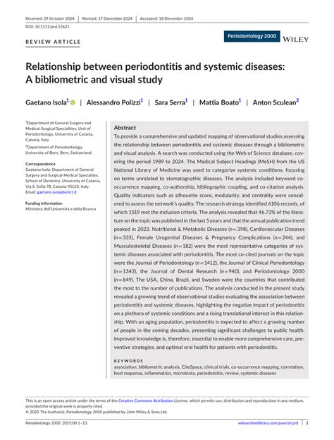 Pdf Relationship Between Periodontitis And Systemic Diseases A