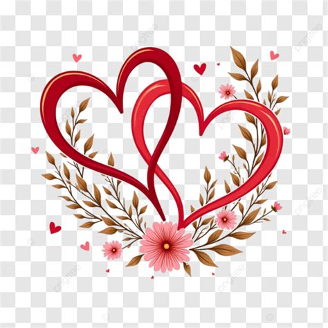 Two Intertwined Hearts Adorned With Flowers And Leaves Set Against A