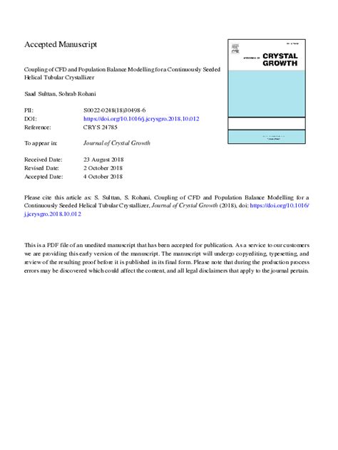 Pdf Coupling Of Cfd And Population Balance Modelling For A Continuously Seeded Helical Tubular