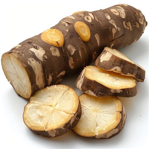 Whole And Sliced Cassava Root On A White Background Premium Ai Generated Image