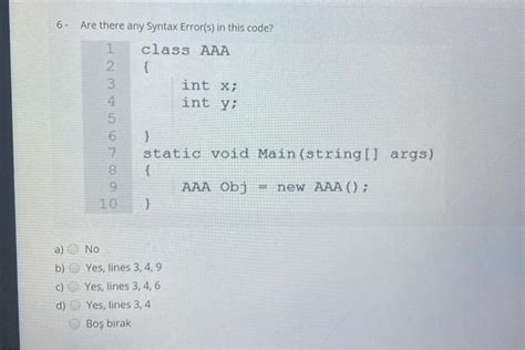 Solved Are There Any Syntax Error S In This Code Class Chegg
