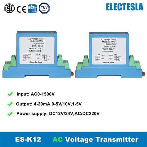 Es K12 Ac Closed Loop Voltage Transmitter Ac0 1500v Sensor Detector Analog Output 0 5v 4 20ma 0