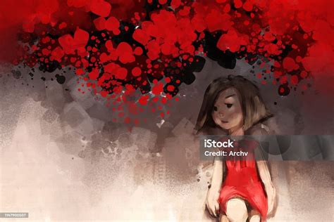 빨간 부시에서 빨간 드레스에 젊은 여자의 디지털 그림 캔버스 질감에 아크릴 이야기 말하고 그림 Red Dress에 대한 스톡 벡터 아트 및 기타 이미지 Istock