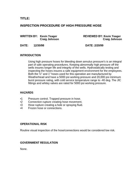 High Pressure Hose Testing Pdf