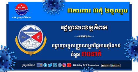 រដ្ឋបាលខេត្តកំពត បង្ហាញអត្តសញ្ញាណអ្នកវិជ្ជមានកូវីដ១៩ ចំនួន៣០នាក់ ក្រសួងព័ត៌មាន