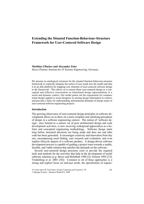 Pdf Extending The Situated Function Behaviour Structure Framework For