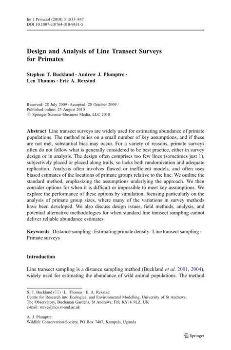 Pdf Design And Analysis Of Line Transect Surveys For Primates
