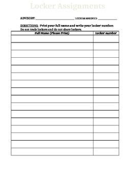 Locker Organization Checklist