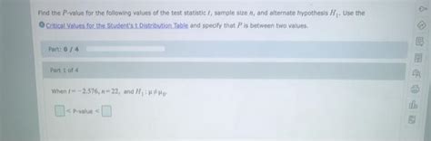 Solved Find The P Value For The Following Values Of The Test Chegg Com