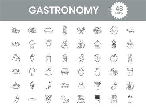 48 Gastronomy Icon In Black Outline 23316739 Vector Art At Vecteezy