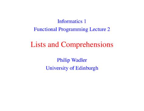 Lect02 Lecture Notes Informatics 1 Functional Programming Lecture 2