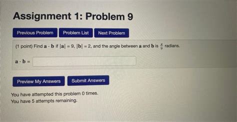 Solved 1 Point Find Ab If A 9 B 2 And The Angle Chegg Com