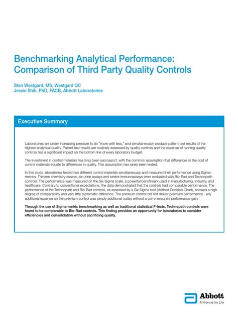 Benchmarking Analytical Performance Conparison Of Third Party Quality Controls Westgard Shih