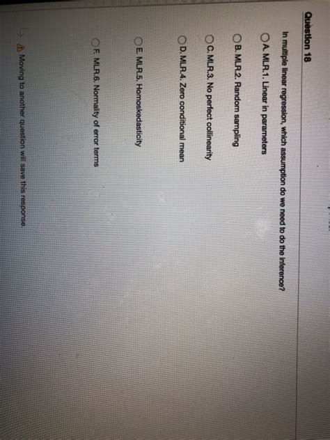 Solved In Multiple Linear Regression Which Assumption Do We