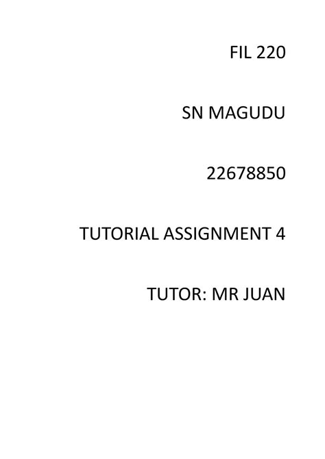 Fil 220 Assignment 4 Tutorial Assignemnt 4 Fil 220 Sn Magudu 22678850 Tutorial Assignment 4