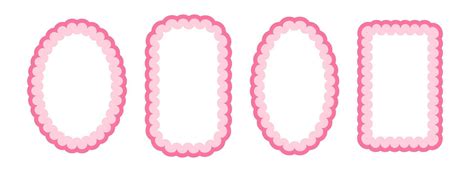 Cute Frill Pattern Frame Set Pink Scalloped Ellipse And Rectangle Border Collection Soft Wavy