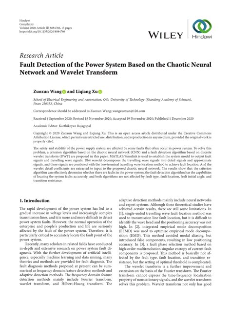 Pdf Fault Detection Of The Power System Based On The Chaotic Neural