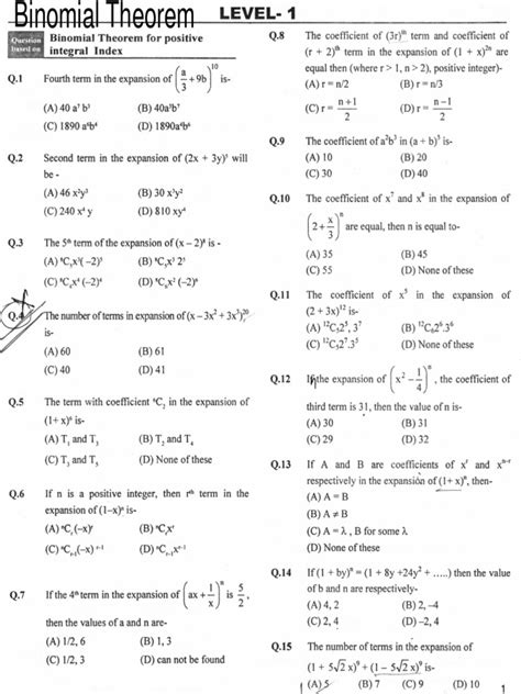 Binomial Theorem Expansion Coefficients Pdf Arithmetic Discrete
