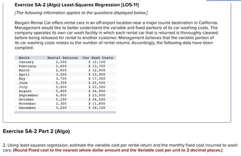 Solved Exercise 5a 2 Algo Least Squares Regression