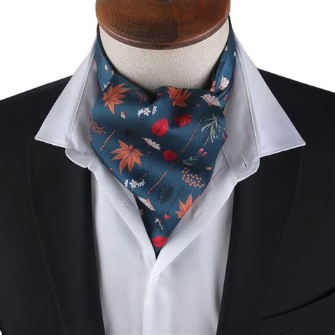 Teal Floral Ascot Tie Elegant Autumn Wedding Cravat Etsy
