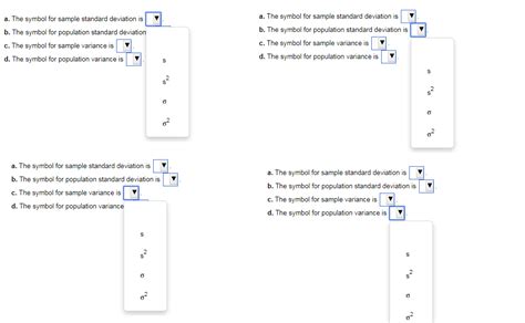 solved a the symbol for sample standard deviation is a the