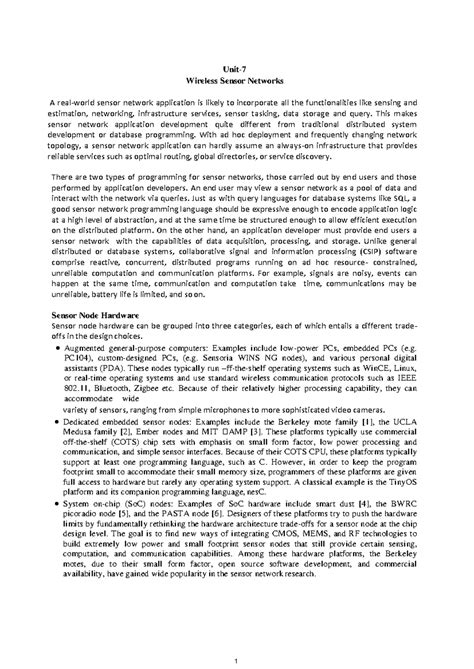 Adhoc And Sensor Networks Notes U7 Unit Wireless Sensor Networks A