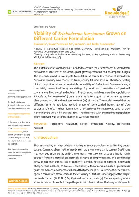 Pdf Viability Of Trichoderma Harzianum Grown On Different Carrier Formulation