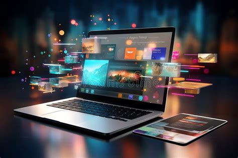 software development concept with laptop and high tech icons 3d