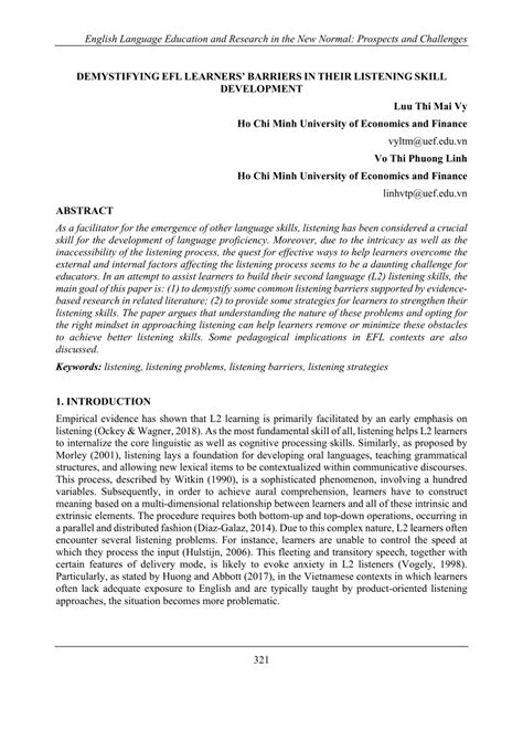 Pdf Demystifying Efl Learners Barriers In Their Listening Skill Development
