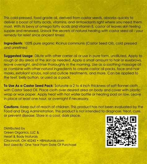 Castor Seed Oil Hexane Free Food Grade