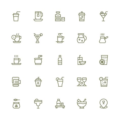 Beverage Including 25 Medium Stroke Outline Illustrations Ui Icon Set