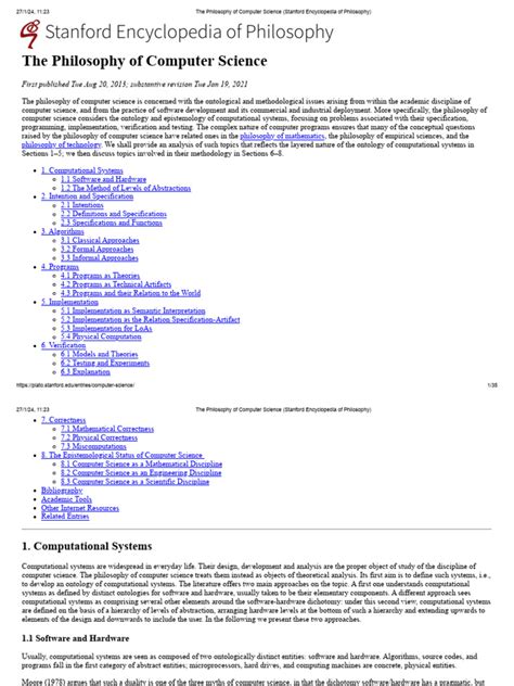 The Philosophy Of Computer Science Stanford Encyclopedia Of Philosophy