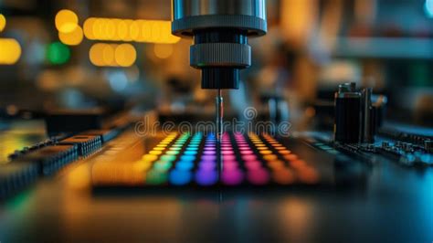 High Tech Robotic Arm Positioning Silicon Wafers Under Precise Lighting On A Futuristic Assembly