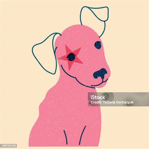 핑크 멋진 개 강아지 아바타 배지 포스터 로고 템플릿 인쇄 평면 만화 스타일의 벡터 그림 개에 대한 스톡 벡터 아트 및 기타 이미지 Istock