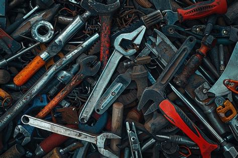 Premium Vector A Pile Of Tools Including One That Has A Red Handle