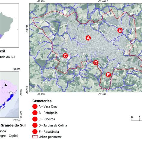 Map Of Passo Fundo Rs Southern Brazil And Its Five Urban Cemeteries