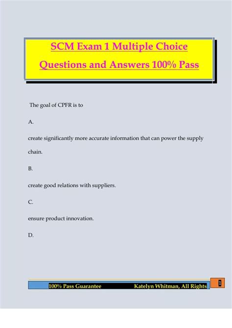 SCM Exam 1 Multiple Choice Questions And Answers 100 Pass SCM 413 Stuvia US